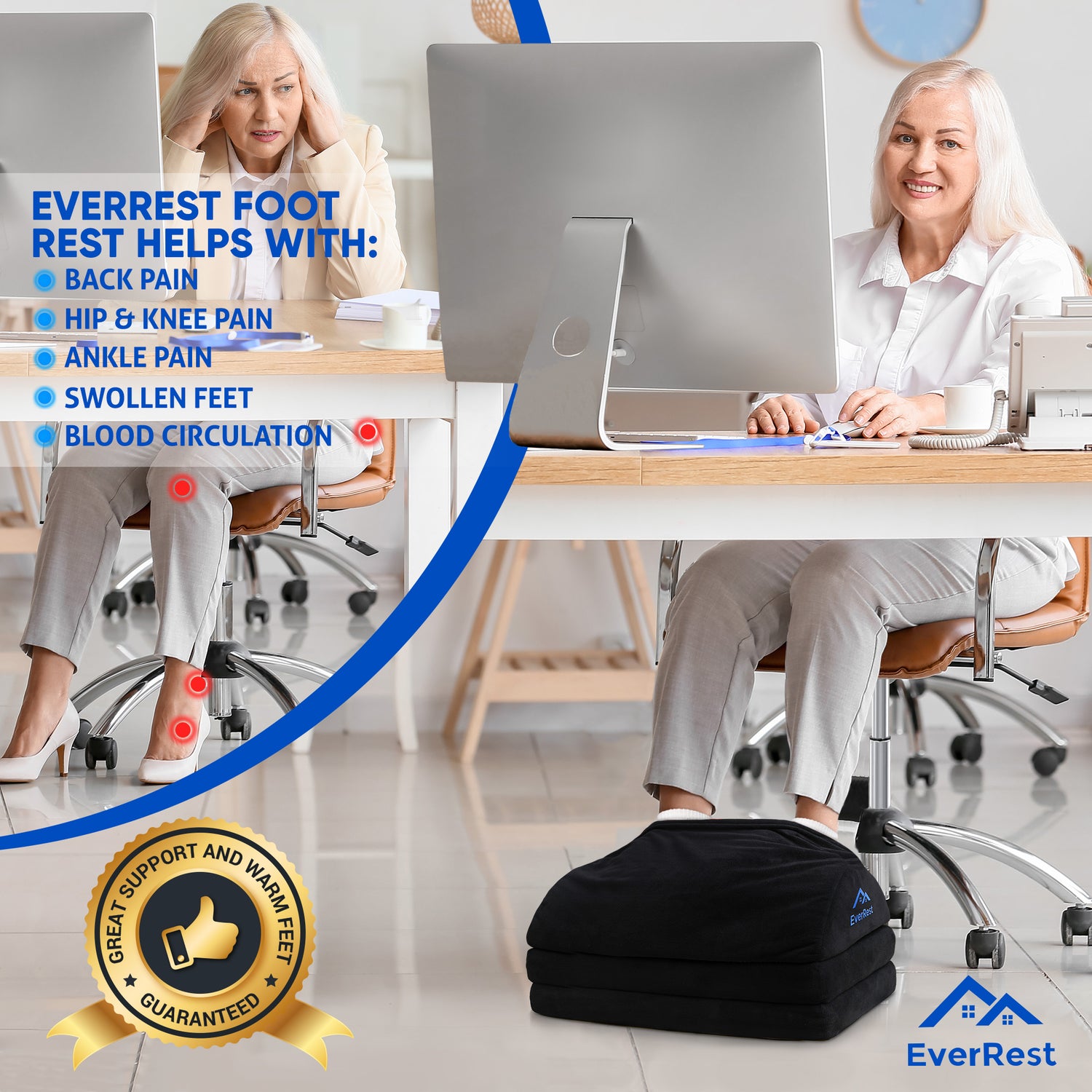 EverRest Foot Rest for Under Desk with Warm Feet Pocket - 3 Levels Adj